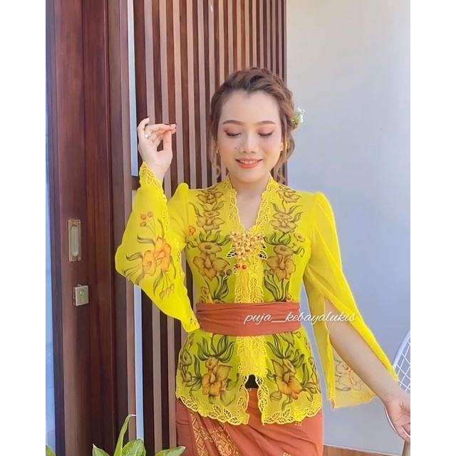 Jual kain kebaya lukis motif bunga terompet | Shopee Indonesia