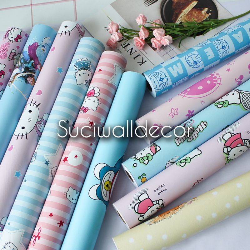 Jual Wallpaper Dinding Karakter Anak Banyak Motif Stitch Biru Doraemon Spongebob Spiderman ...