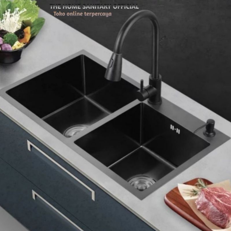 Jual Pakat lengkap kitchen sink stainless INOBE BLACK 8245 Bak cuci ...