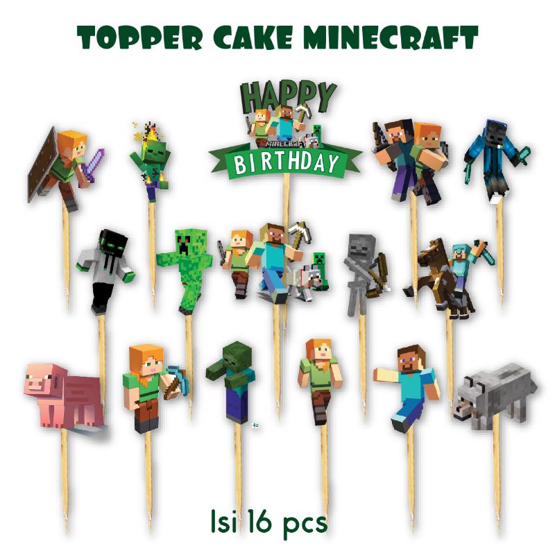 Jual TOPPER CAKE MINECRAFT ISI 16 PCS HIASAN KUE TUSUKAN KUE TART ULTAH ...