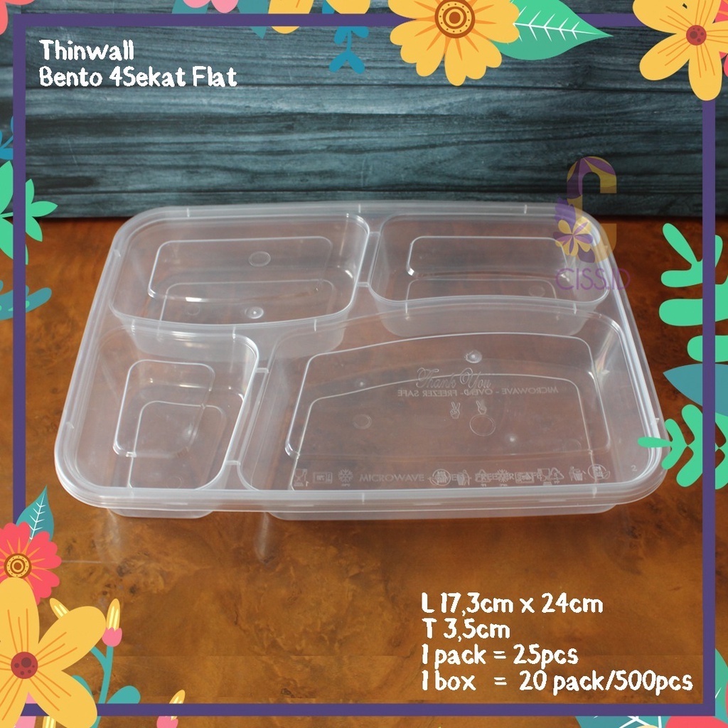 Jual KOTAK MAKAN PLASTIK THINWALL 4 SEKAT FLAT VICTORY 1PACK ISI 25PCS ...