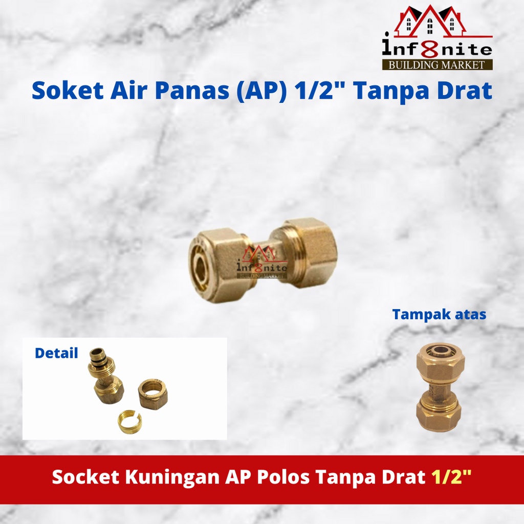 Jual Soket Kuningan 1/2" Polos Socket Air Panas Sambungan Ripeng Rifeng ...