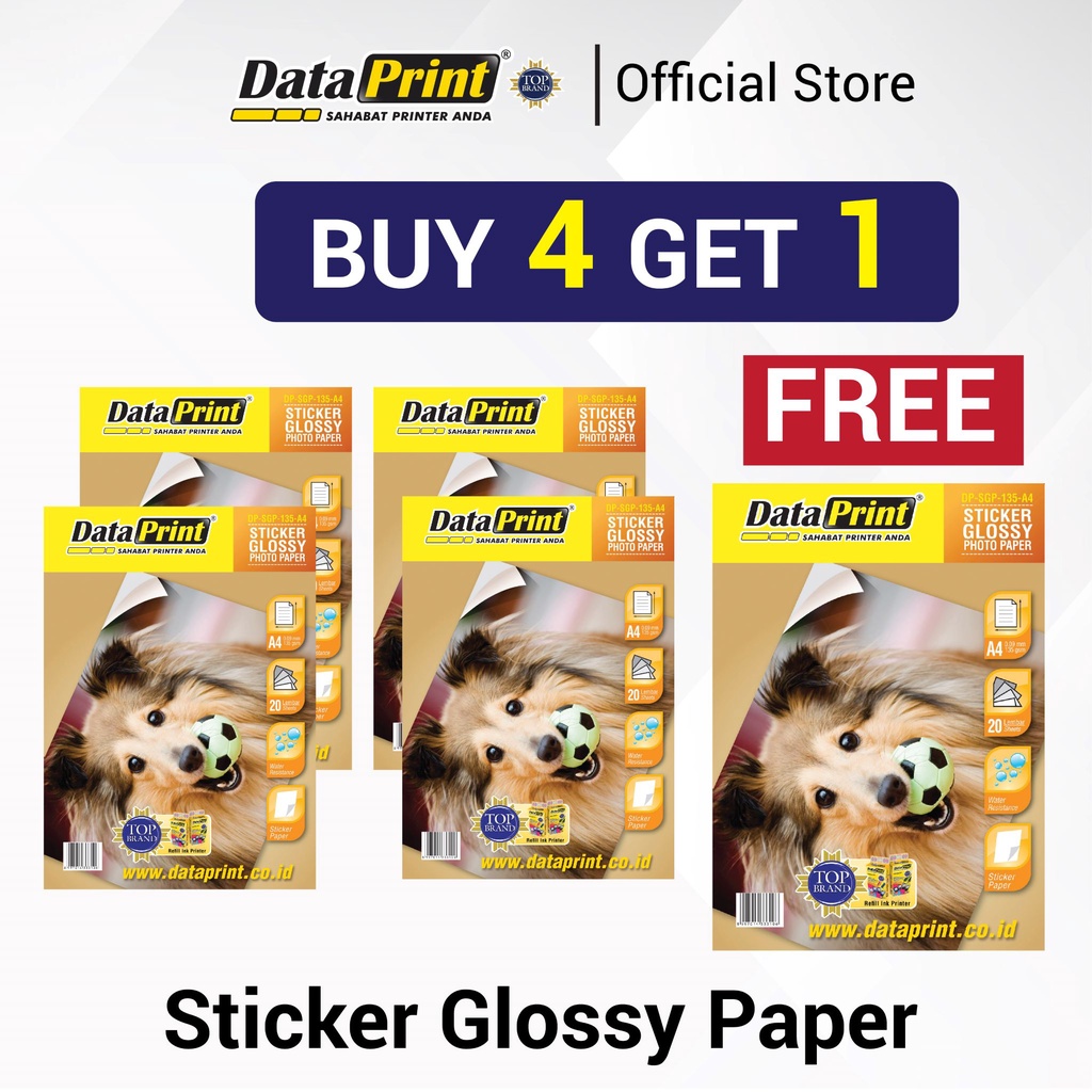 Jual Beli 4 Gratis 1 DataPrint Sticker Glossy Paper 135 gr A4 | Shopee ...