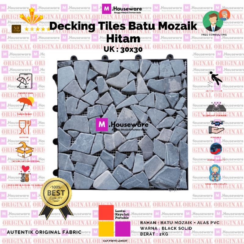 Jual Decking Tile Batu Mozaic / Lantai Batu Mozaik UK 30x30cm / Deck ...