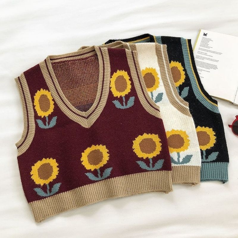Jual Vest Rompi Premium Korea Style Rajut Bunga Matahari Sun Flower ...