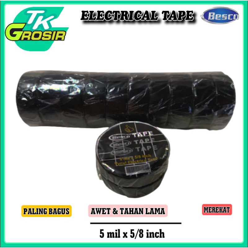 Jual 10 pcs electrical tape merk besco/isolasi kabel/plakban kabel elektrik/isolasi kabel hitam ...