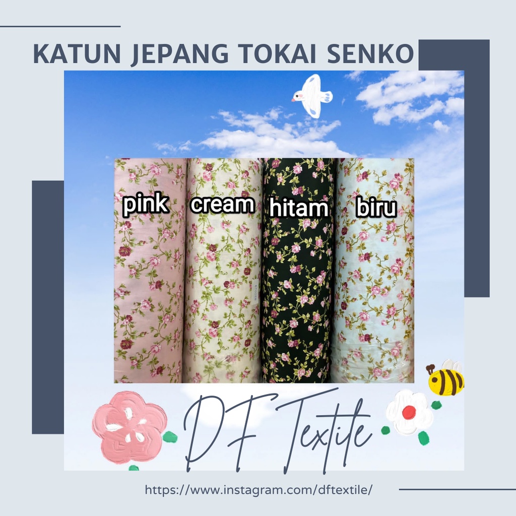 Jual Kain Katun Jepang Motif Bunga TJD22AG079 Japan Design Tokai Senko ...