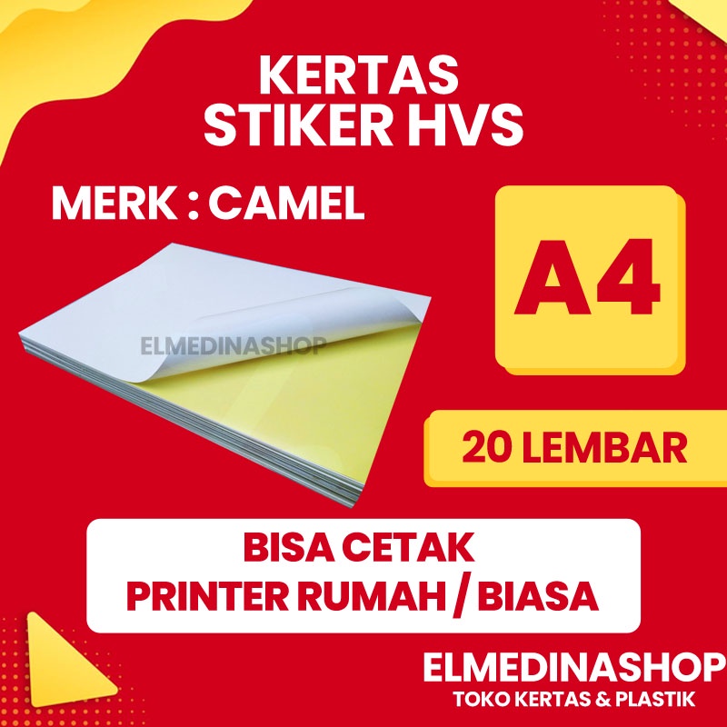 Jual [A4] [20 LEMBAR] Kertas Stiker HVS Ukuran A4 Label Doff Polos ...