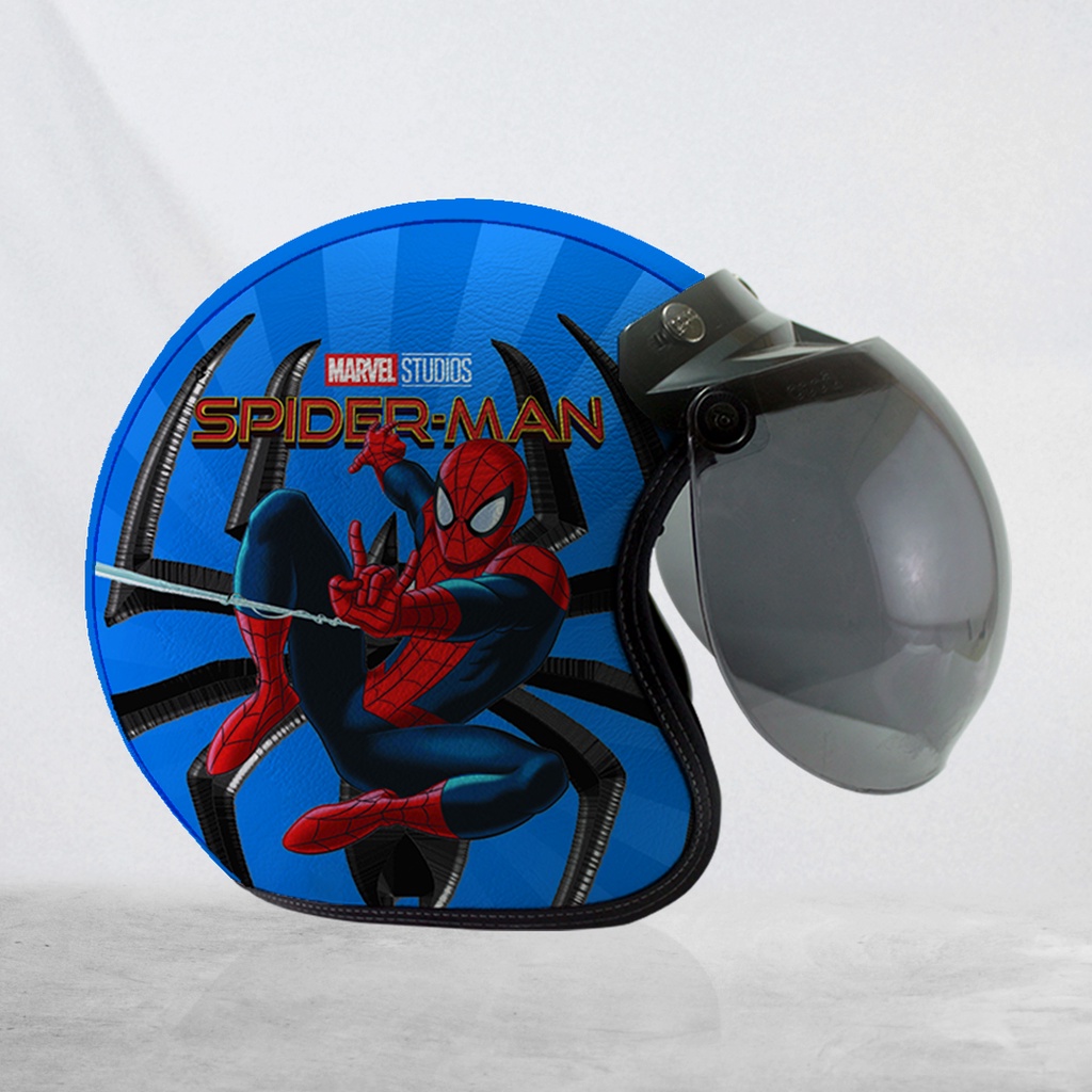 Jual Helm Bogo Retro Kulit Dewasa/Anak-anak Spiderman dan Hulk Biru ...