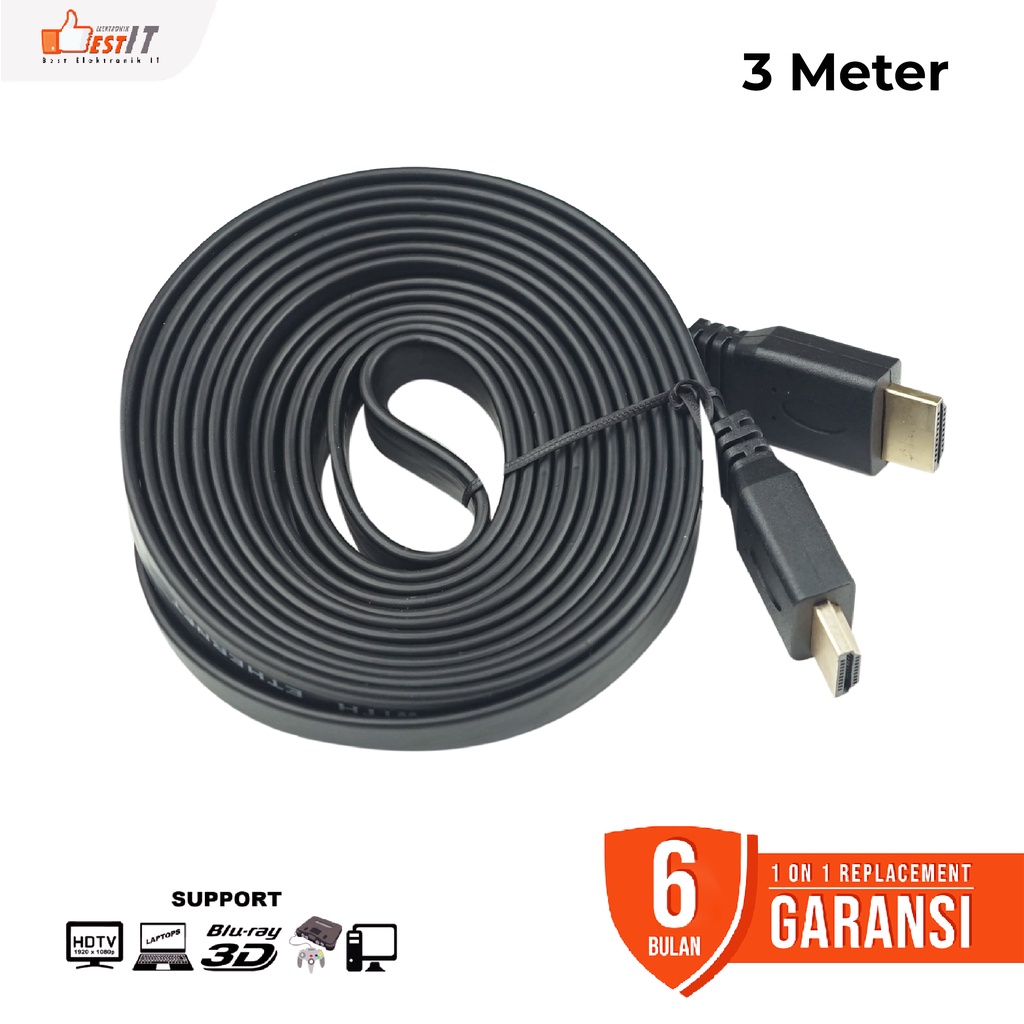 Jual Kabel HDMI 3 Meter Flat V1.4 | Shopee Indonesia