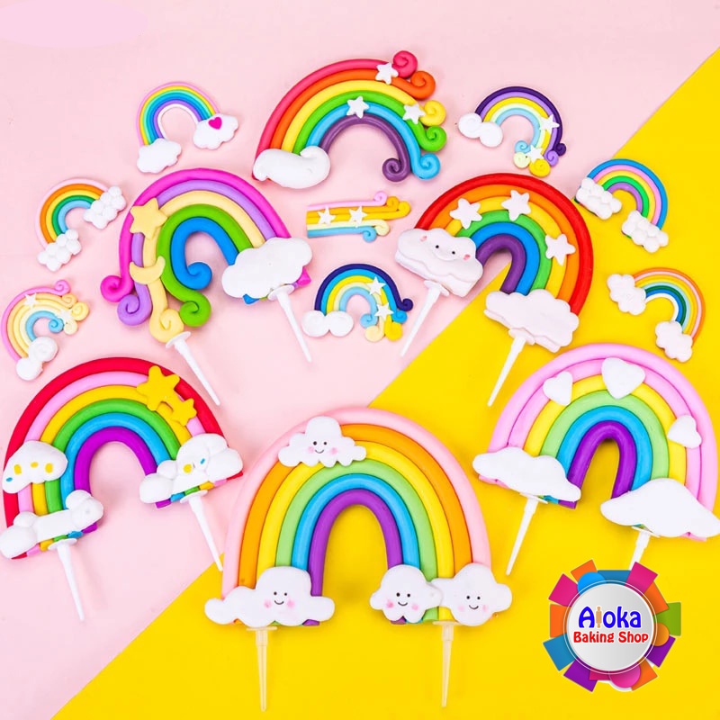 Jual 1Pcs Topper Kue Cake Pelangi Rainbow Awan Besar 3D Bahan Clay ...