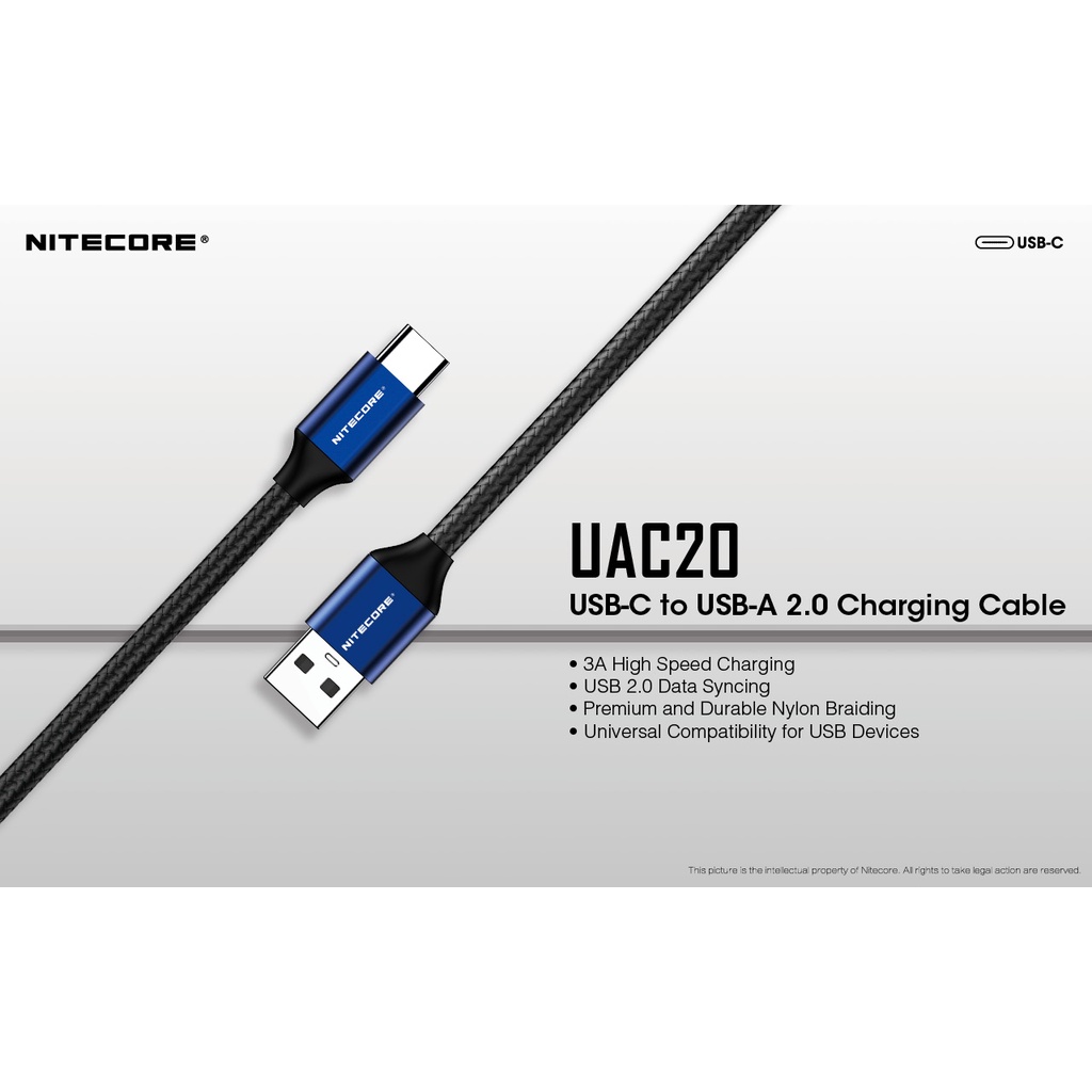 Jual Nitecore UAC20 3.3ft USB Type C 3A Fast Charging Cable | Shopee ...