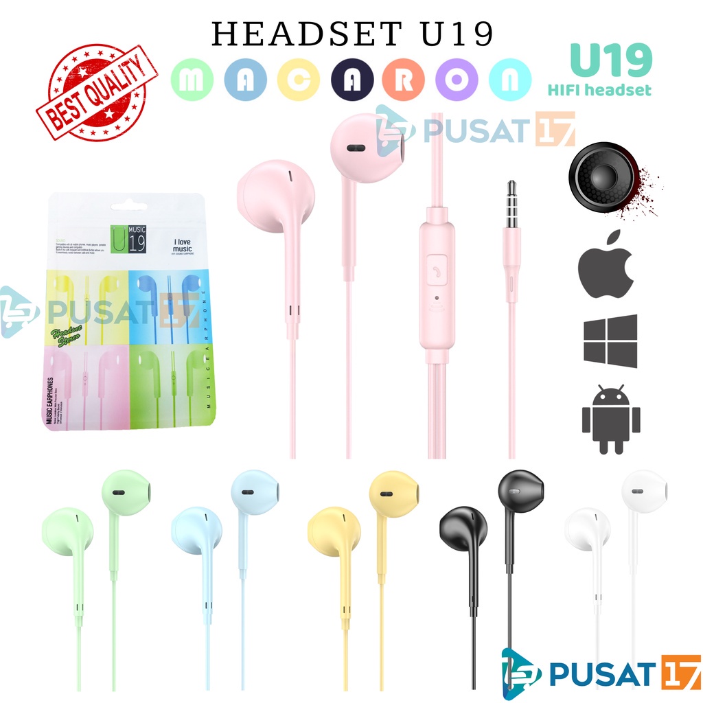 Jual PUSAT17 HEADSET MACARON U19 / HANDSFREE U19 MACARON HIFI EXTRA ...