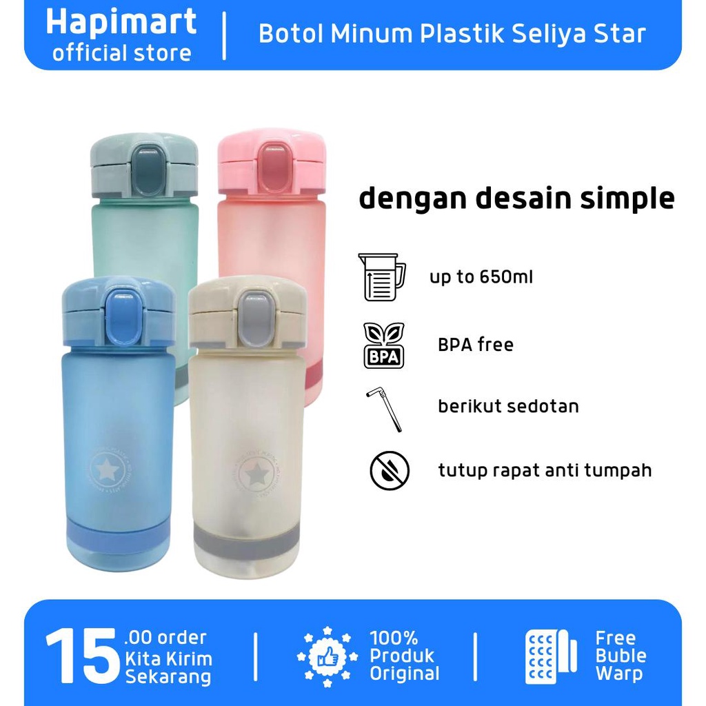 Jual Botol Minum Plastik Seliya Star Dengan Sedotan Tutup Model Push ...