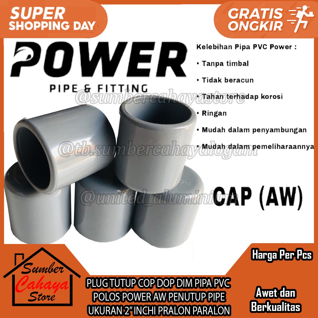 Jual TUTUP PIPA PLUG DOP CAP UKURAN 2" INCH POWER AW PVC DOB COP CAP ...