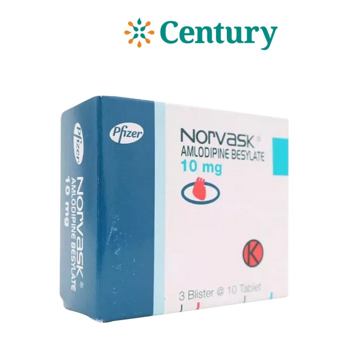 Jual NORVASK 10 MG 1 STRIP ISI 10 TABLET / AMLODIPIN / HIPERTENSI ...