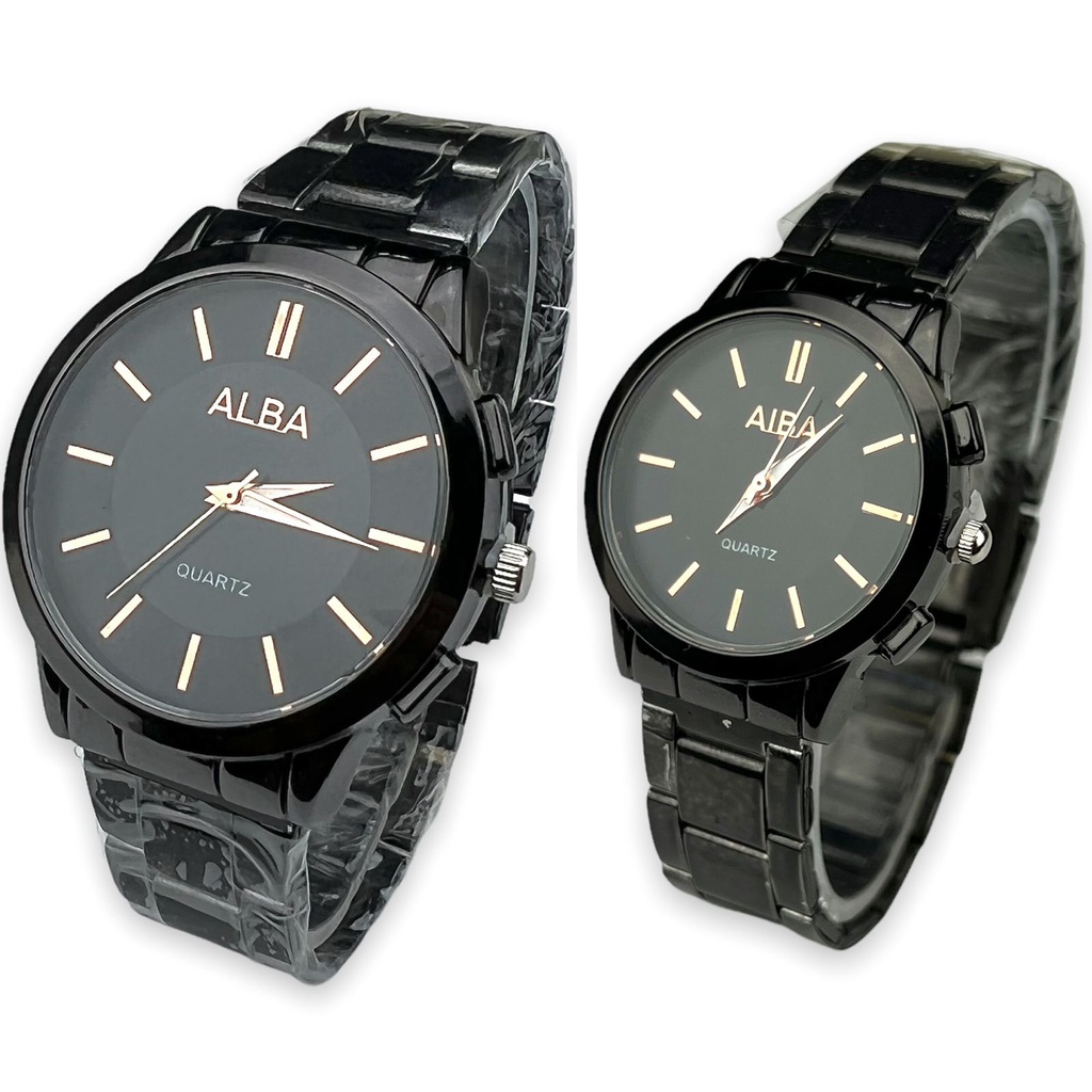 Jual { AR } JAM TANGAN COUPLE ALBA PRIA WANITA FULL HITAM STRAP RANTAI ...