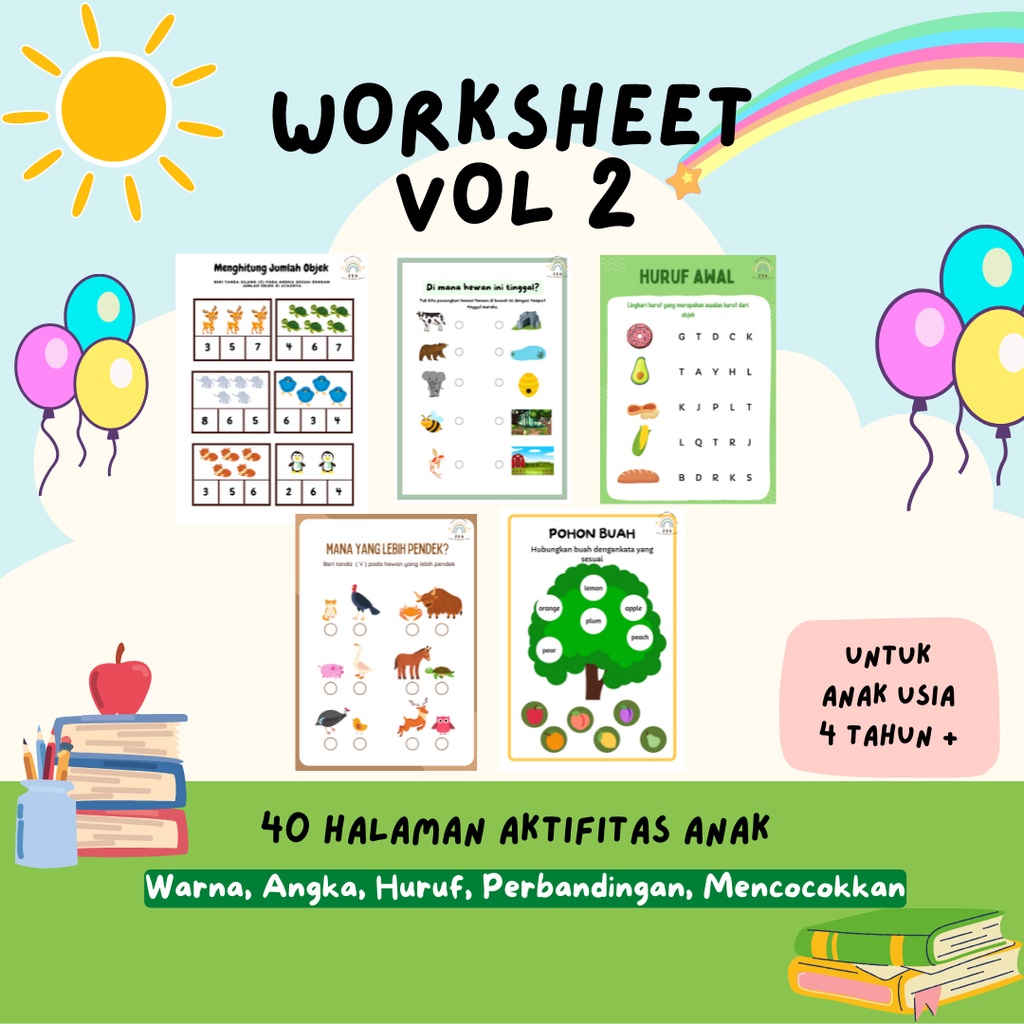 Jual Activity Worksheet VOL.O2 untuk anak usia 4 tahun-Lembar kerja belajar anak TK-Buku belajar ...