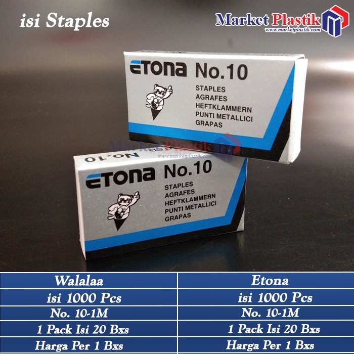 Jual ISI STAPLES NO 10 ETONA ISI 1000PCS ISI STAPLER HEKTER REFILL ...