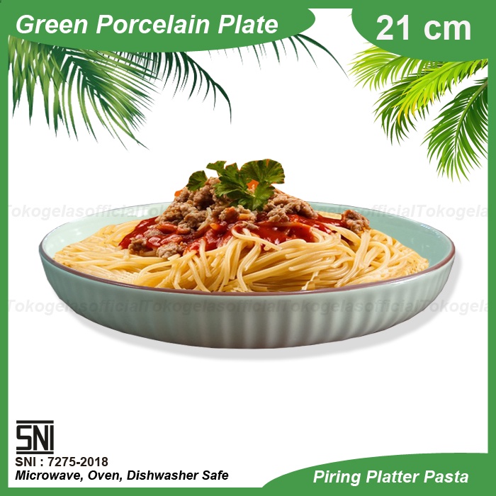 Jual Piring Pasta Porcelain Green 21 cm - Piring Keramik - Piring ...