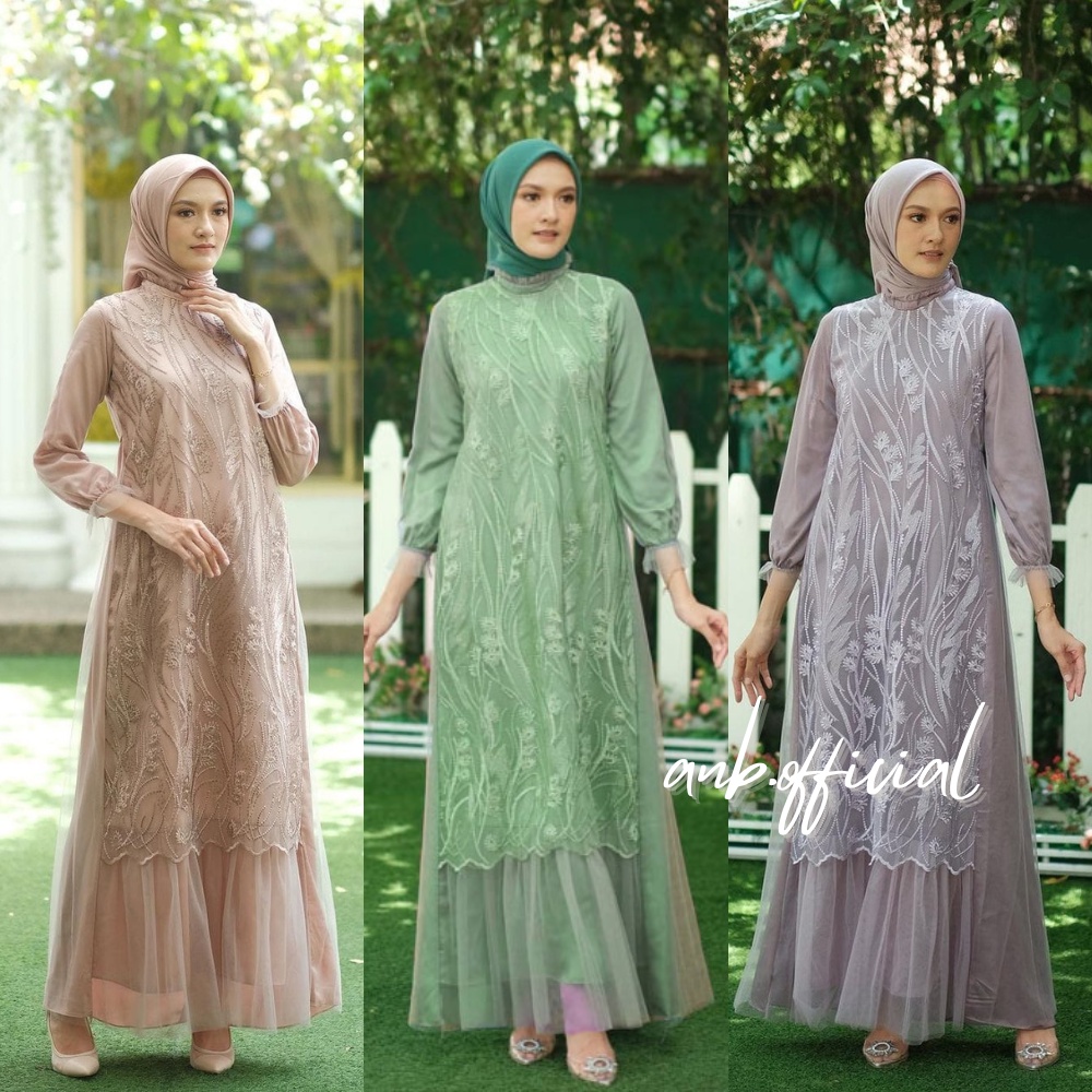 Jual PROMO TERMURAH - MALIKA DRESS MUSLIM EKSKLUSIF HIGH QUALITY//GAMIS VELVET KOMBINASI BROKAT ...