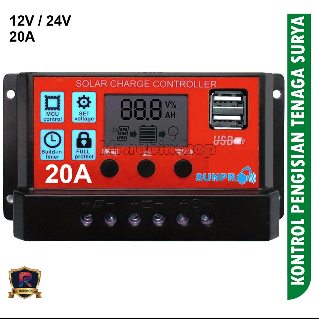 Jual Solar Charge Controller LCD LED Display Solar PWM 12V/24V 10A 20A 30A USB Panel Surya ...
