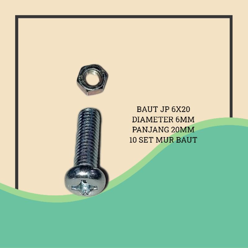Jual MUR BAUT JP 6X20 MM 10 SET GALVANIS 6 X 20 MM | Shopee Indonesia