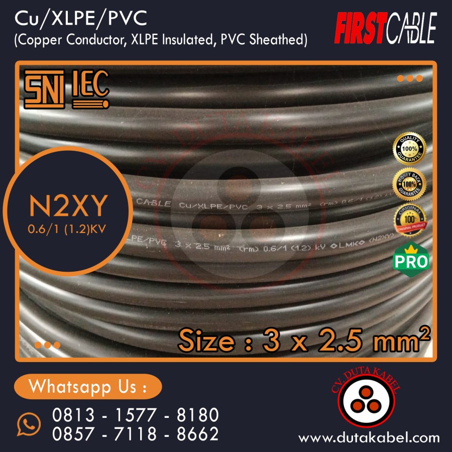 Jual Kabel N2XY 3x2,5 mm2 (Cu/XLPE/PVC) FIRST CABLE /3x2,5 mm/3 x 2,5 mm2/3x2,5mm2/3 x 2,5 mm2 ...