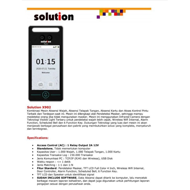 Jual Mesin Absensi Solution X902 Wifi Wajah Telapak tangan | Shopee ...
