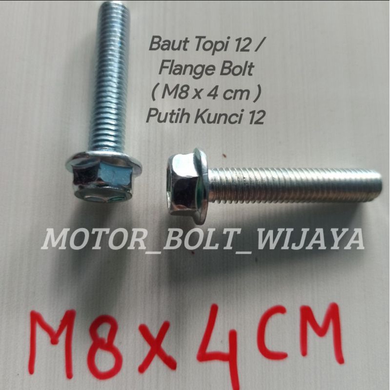 Jual Baut Topi 12 / Flange Bolt ( M8 x 4 cm ) Putih Kunci 12 Isi 1 Pcs ...