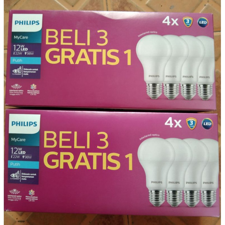 Jual Philips Lampu Led Bulb my care 12w Multipack beli 3 gratis 1 kota pontianak | Shopee Indonesia