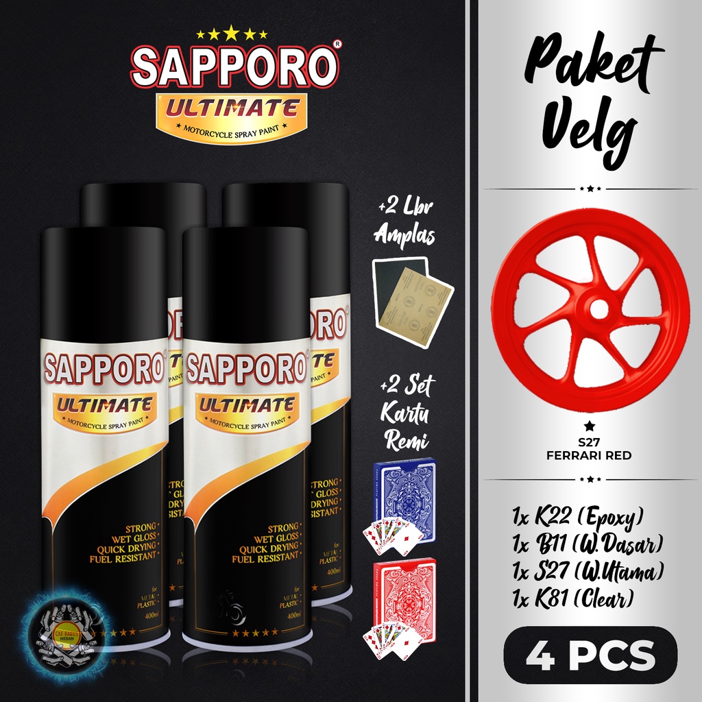 Jual PAKET VELG S27 FERRARI RED SAPPORO ULTIMATE CAT SEMPROT 400 ML CAT ...