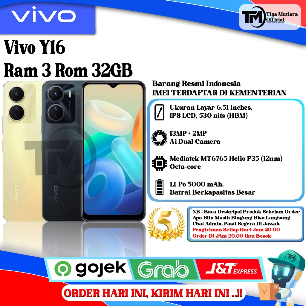 Jual Vivo Y16 Ram 3GB | 4GB Rom 32GB | 64GB Segel Original & Bergaransi ...