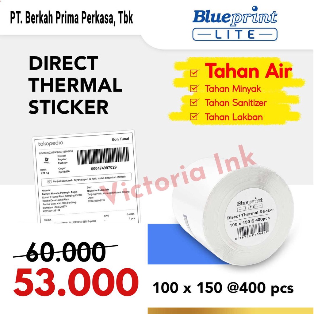 Jual Stiker Label 100x150 Blueprint isi 400 label TD110X TD110D TD110 ...