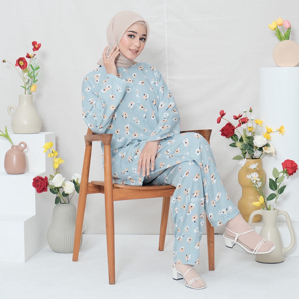 Jual Floretta - One Set Piyama Wanita Katun Rayon Premium Motif Lengan ...