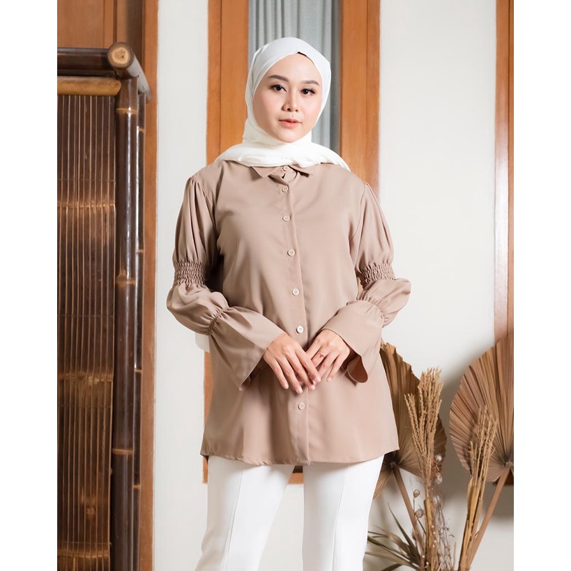 Jual HaymeeIDN - Kemeja Polos Wanita Atasan Baju Kantor Tangan Serut ...