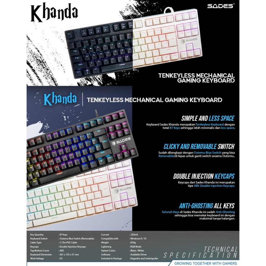 Jual Sades Khanda Mechanical Gaming Keyboard TKL Removable Switch ...