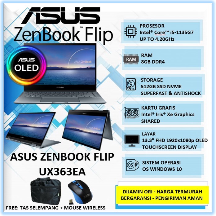 Jual Laptop Asus Zenbook Flip OLED UX363EA Intel i5 1135G7 8GB 512GB 13 ...