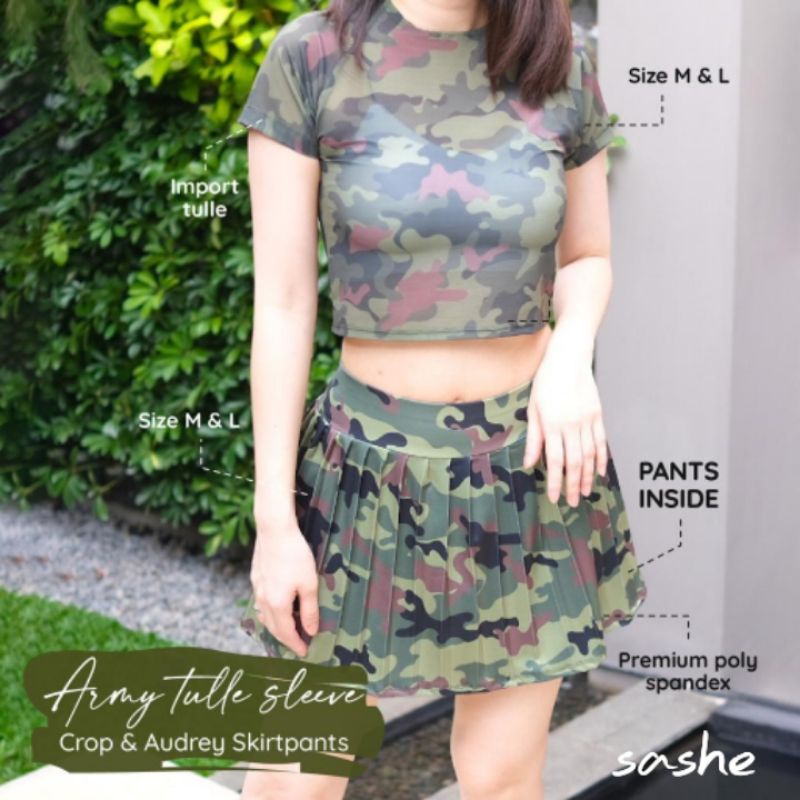 Jual Army Tulle Sleeve Crop (OUTER ONLY) & Audrey Skirtpants Setelan ...