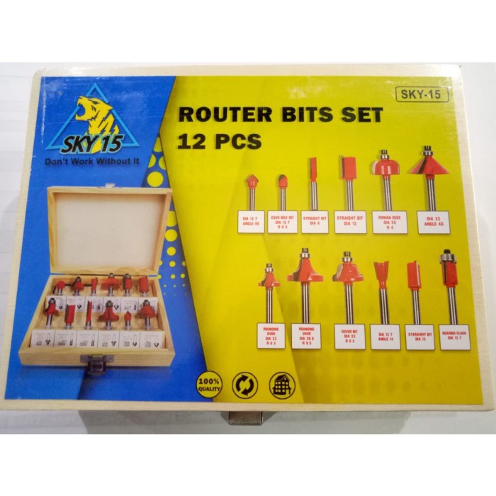 Jual MAIL SET 12 pc router bit set mata profil mata trimmer krisbow ...