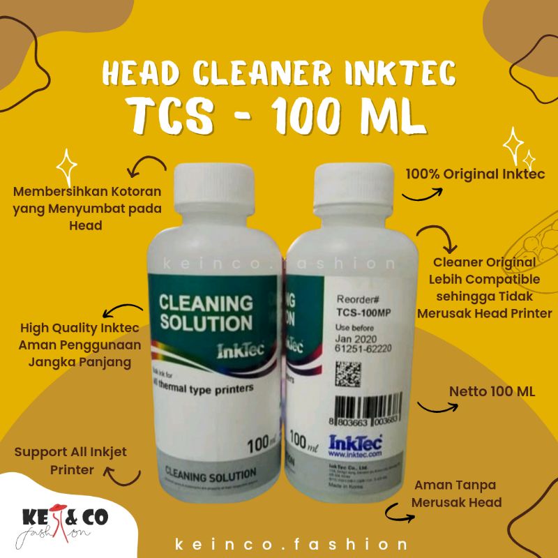 Jual TCS HEAD CLEANER ORIGINAL 100% INKTEC TCS-100MP KEMASAN 100 ML ...