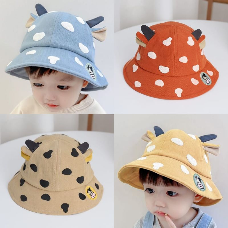Jual Topi bayi bundar Bucket hat baby corak printed bordir sapi lucu ...
