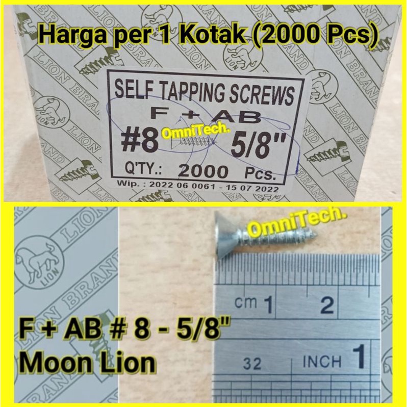 Jual Sekrup Tap Tapping Screw FAB FH Kepala Rata (+) Moon Lion 8x5/8" 8 x 5/8" ( 8x1,5cm ...