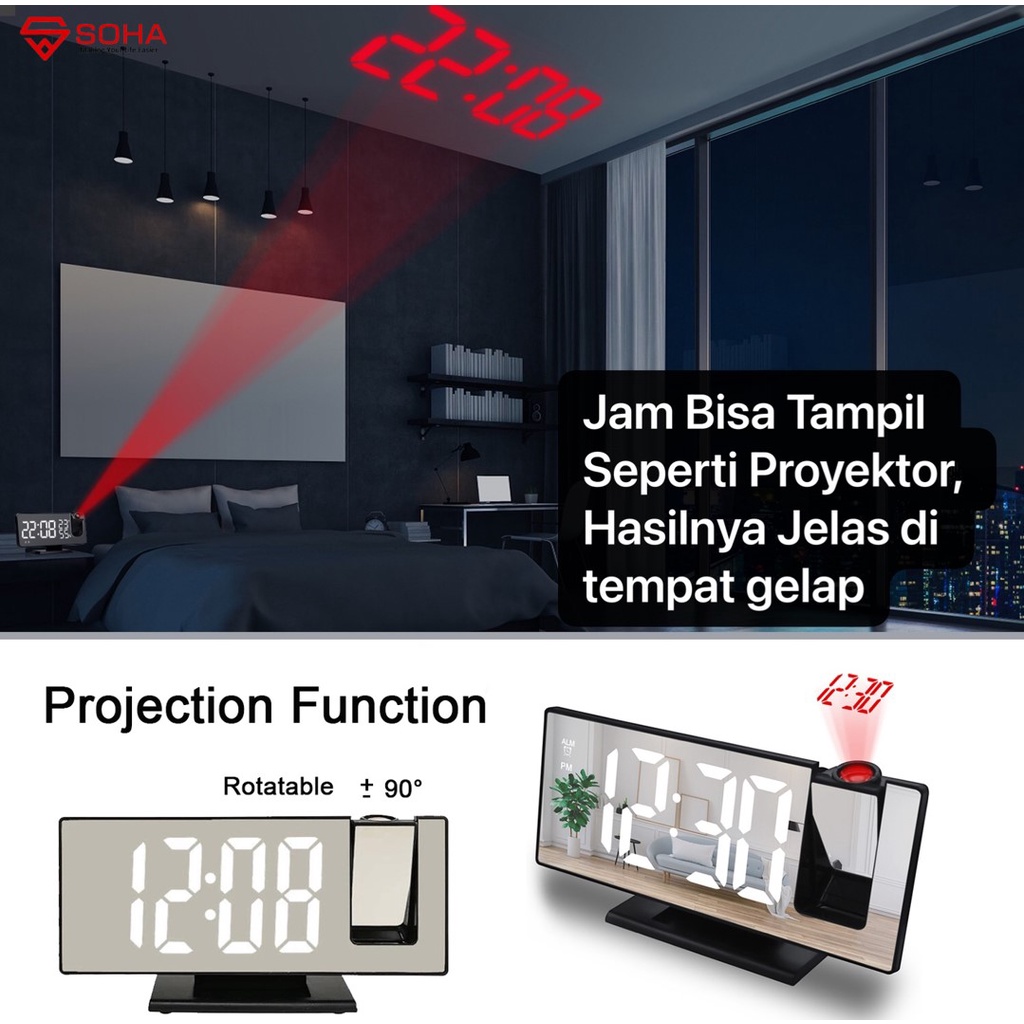 Jual JD-08 Jam Digital Ada Proyektor Jam Mirror Dengan Layar LED Besar ...