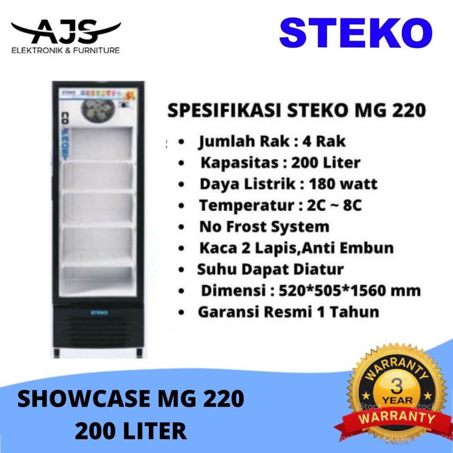 Jual SHOWCASE KULKAS PENDINGIN 4 RAK STEKO MG-220 MG220 200 LITER NO FROST | Shopee Indonesia