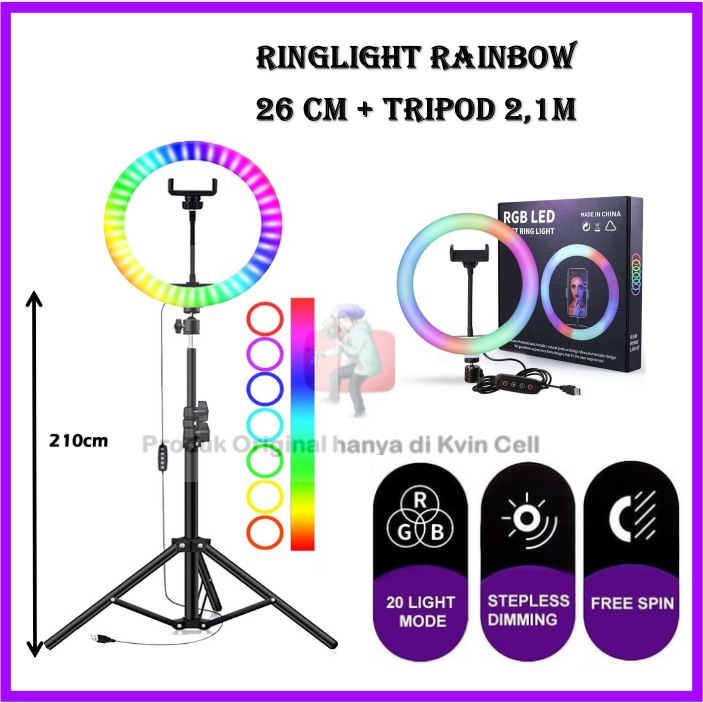 Jual Ring Light Ringlight Tripod RGB Rainbow 26CM +Tripod Stand 2.1m 26 ...