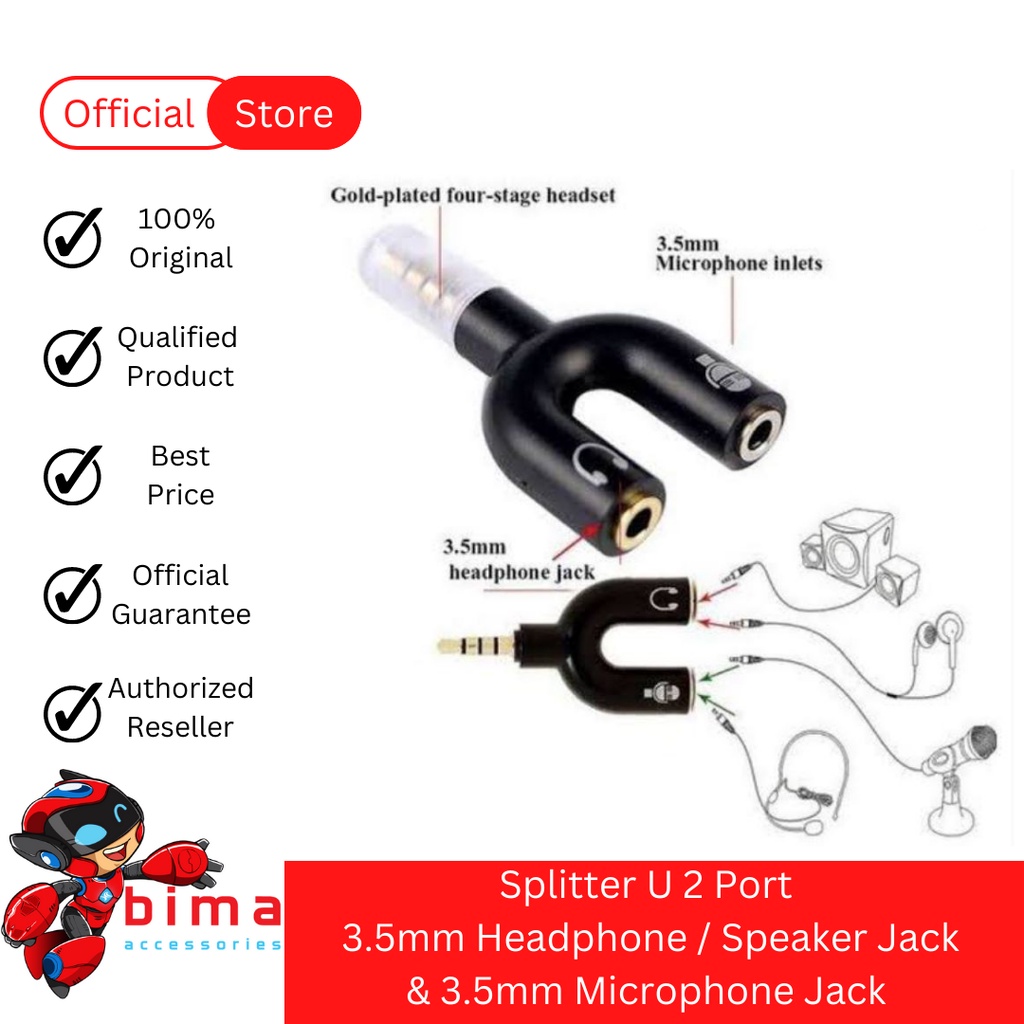 Jual Spliter Splitter U 2 port pararel audio aux jack 3.5mm | Shopee ...