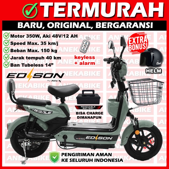 Jual Sepeda Motor Listrik New Edison Regale Murah + Bonus Helm, Sepeda ...
