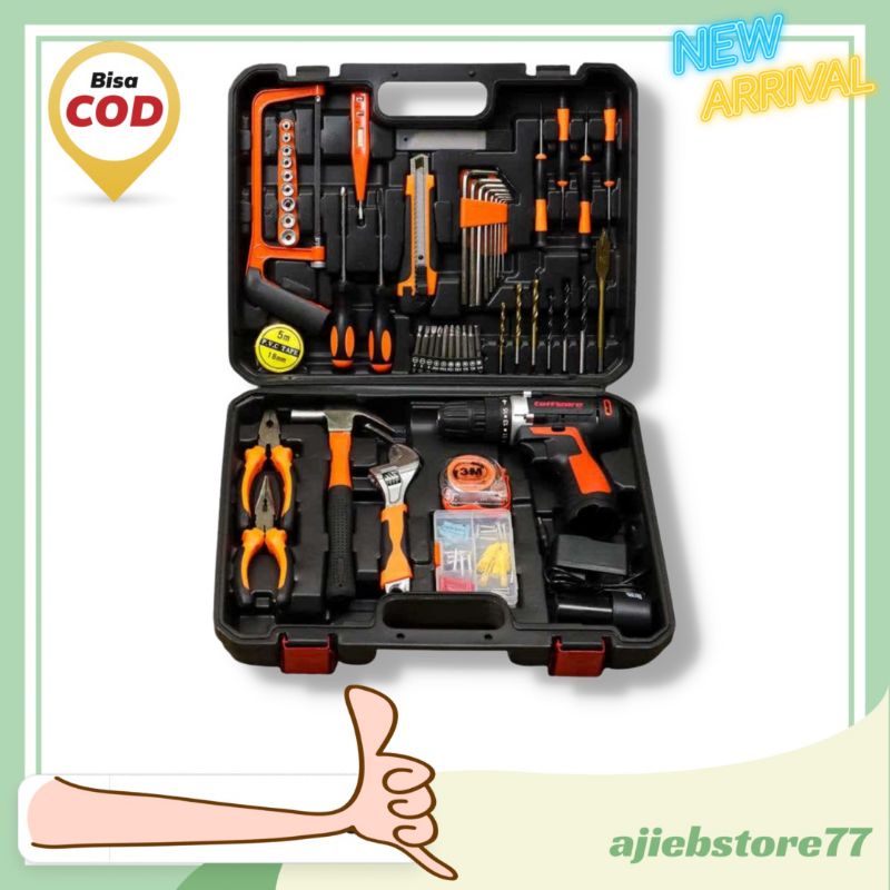 Jual taffware alat tukang set perkakas pertukangan bor palu obeng kunci ...