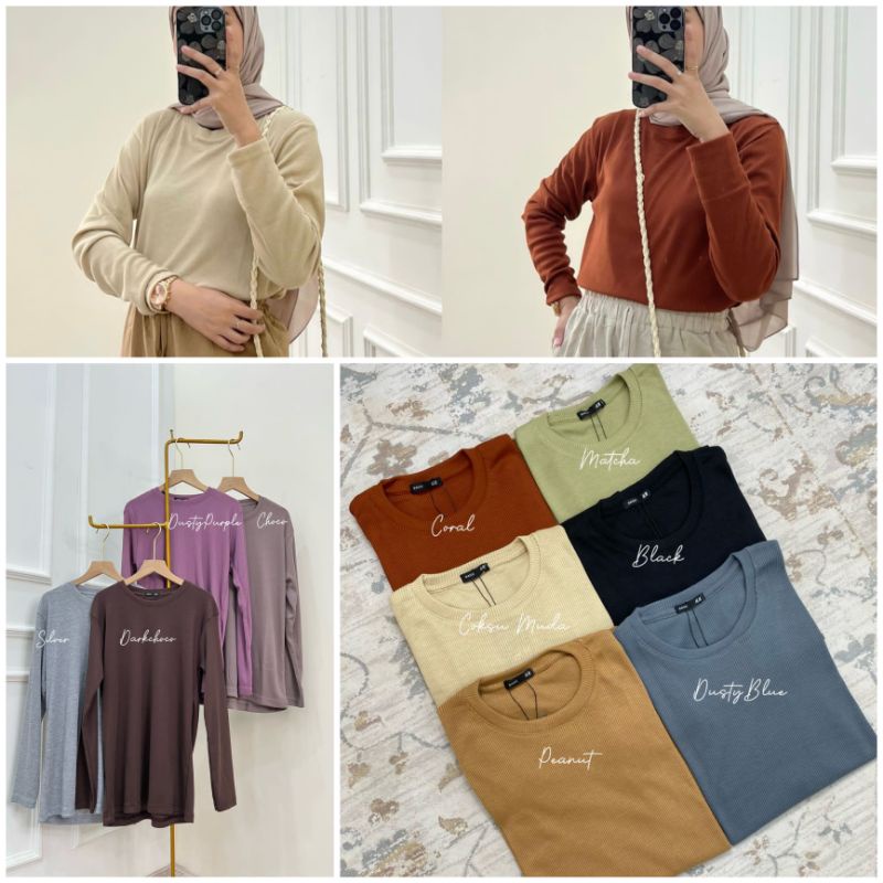 Jual (BISA COD) KAOS RAJUT RIB WANITA/ KAOS POLOS LENGAN PANJANG ALL ...